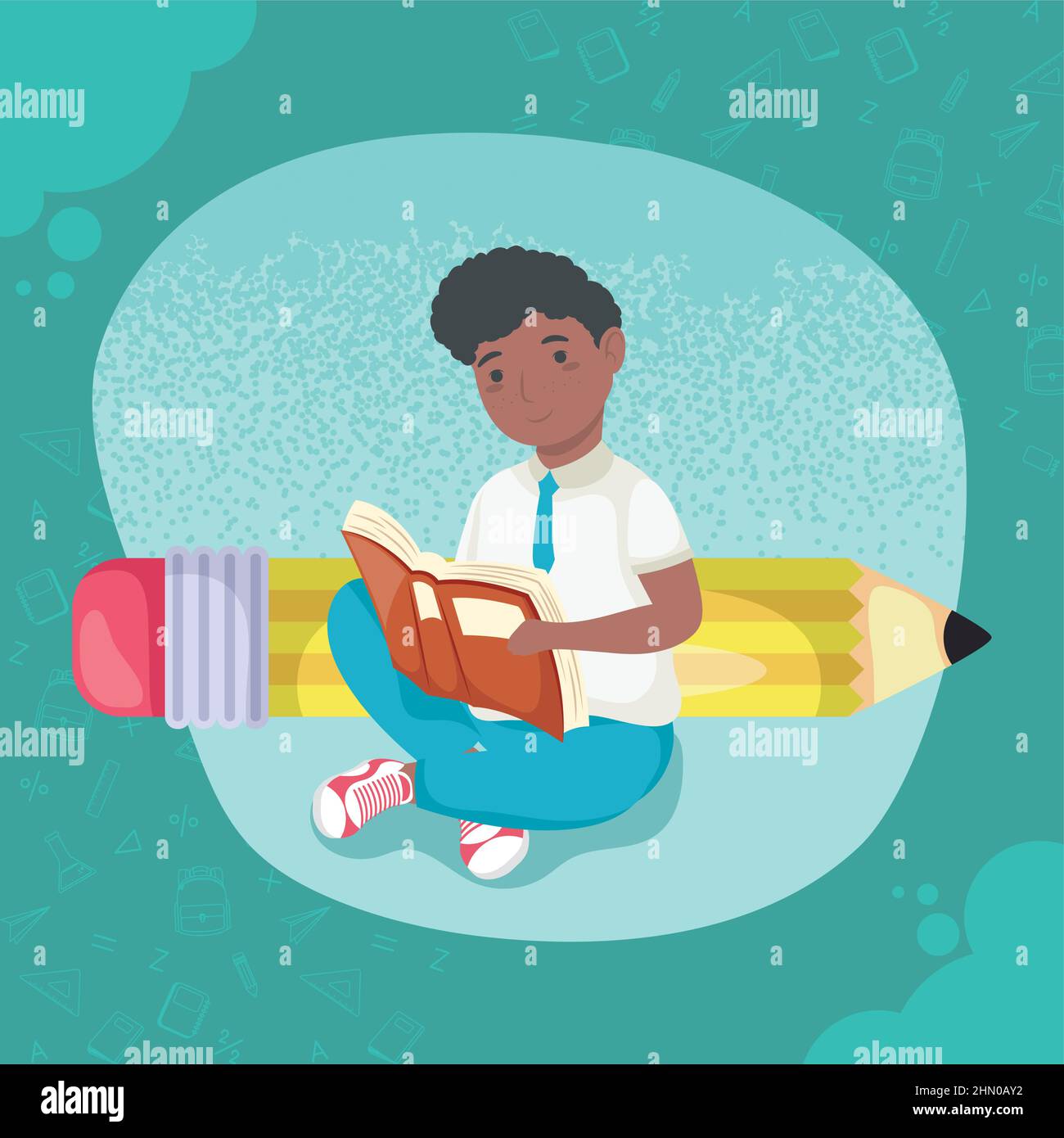 boy reading book on blue background Stock Vector Image & Art - Alamy