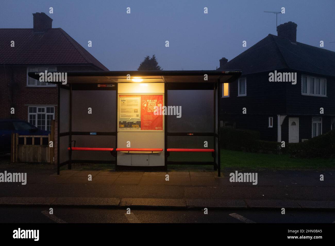 London bus stop at first light. Taken in North London Stock Photo - Alamy