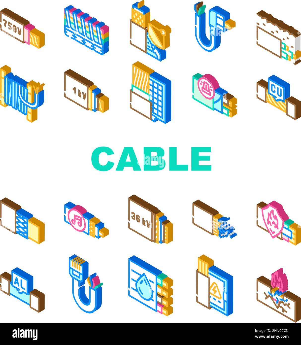 Cable Wire Electrical System Icons Set Vector Stock Vector Image & Art ...