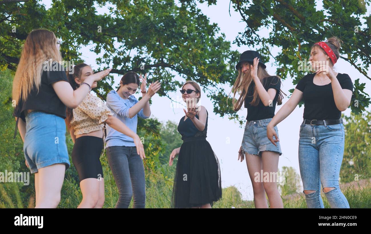 Girls are dancing outside the city on a picnic Stock Photo - Alamy