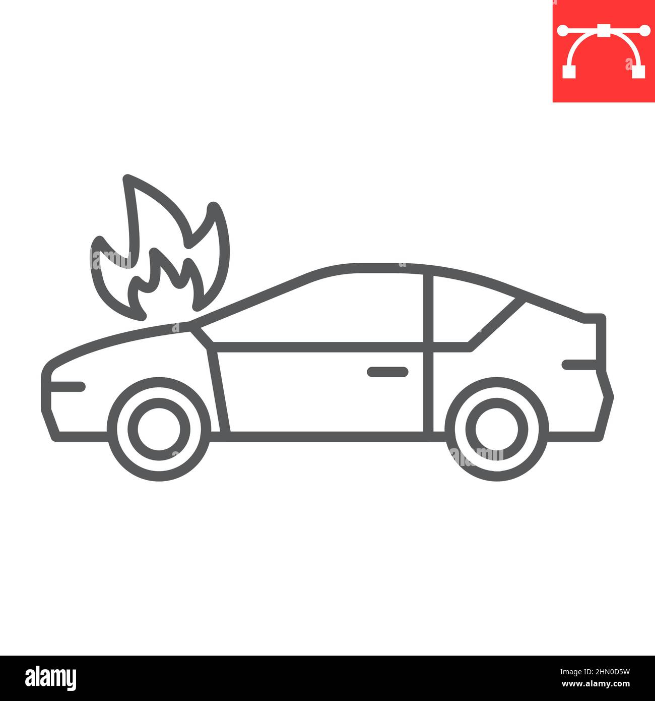 Car on fire line icon, insurance and accident, burning car vector icon ...