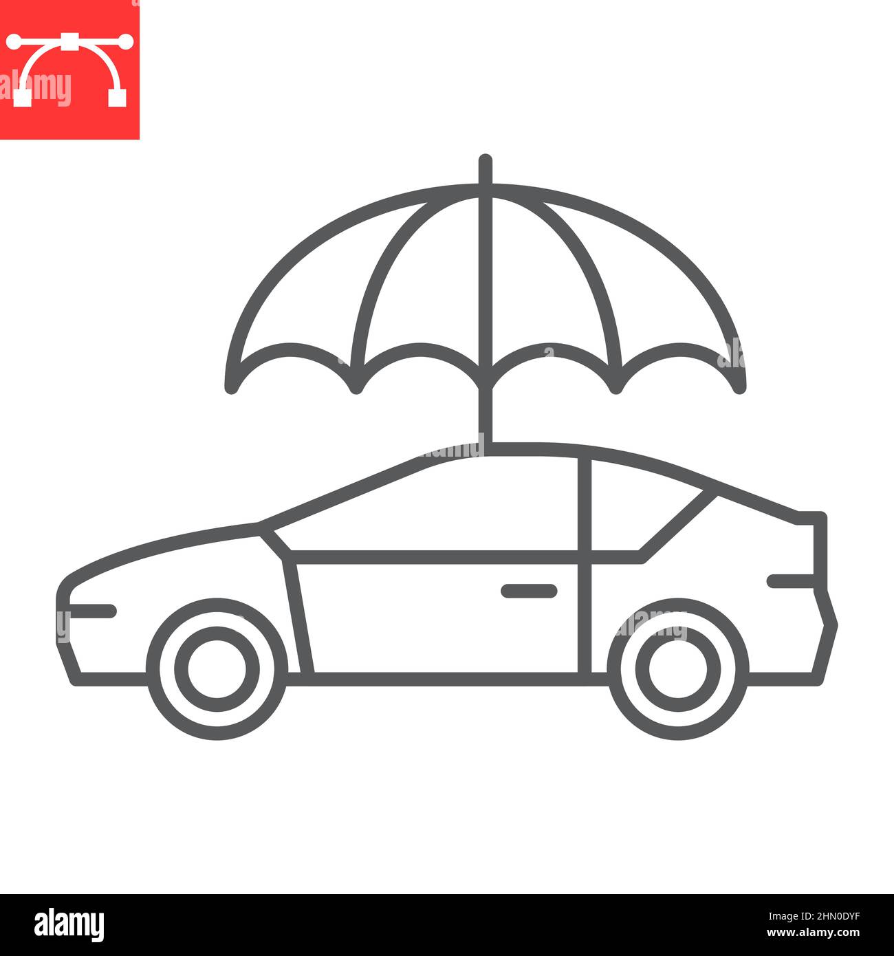 Car insurance line icon, protection and vehicle, car with umbrella ...