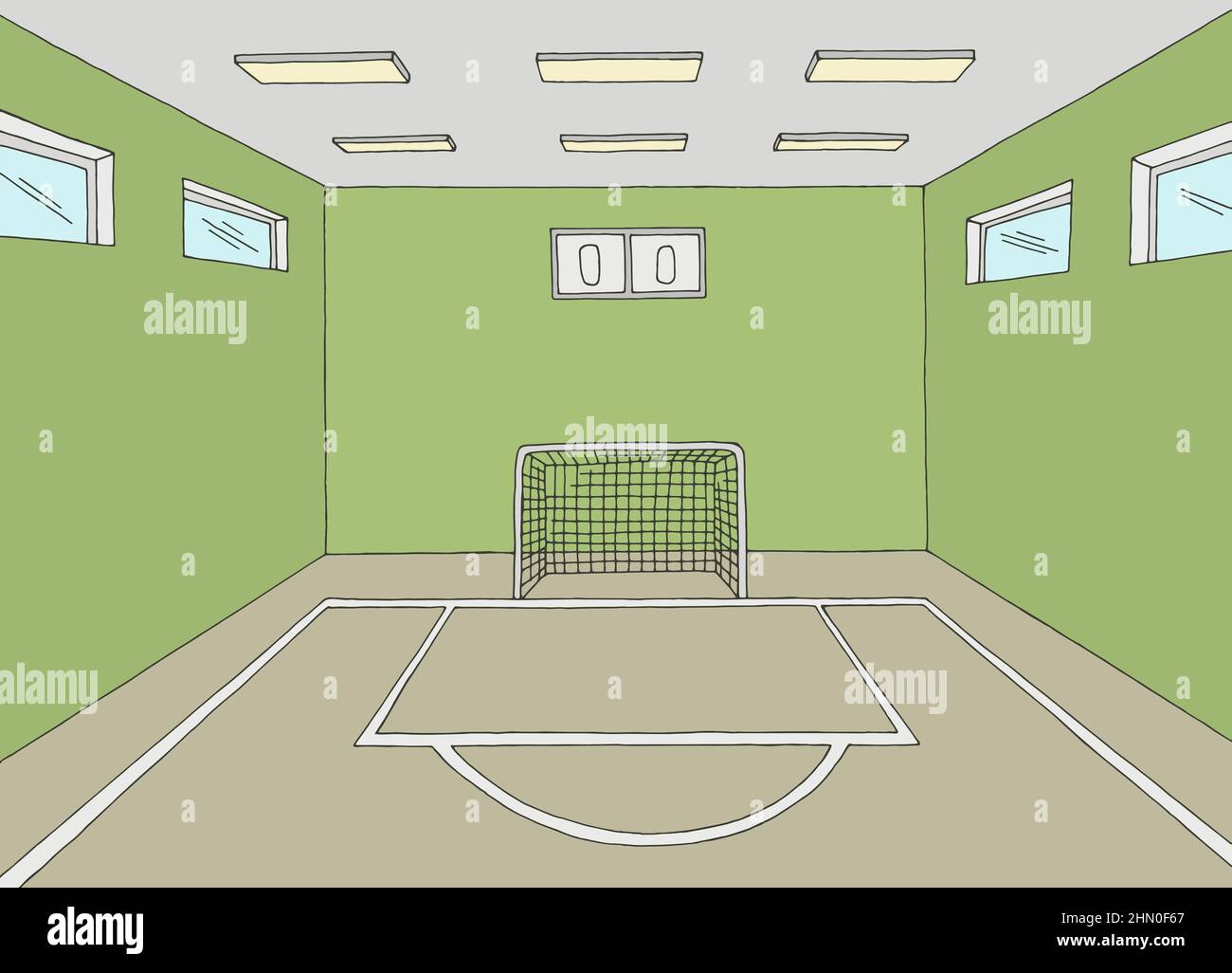 Football gym soccer sport indoors graphic color sketch illustration ...