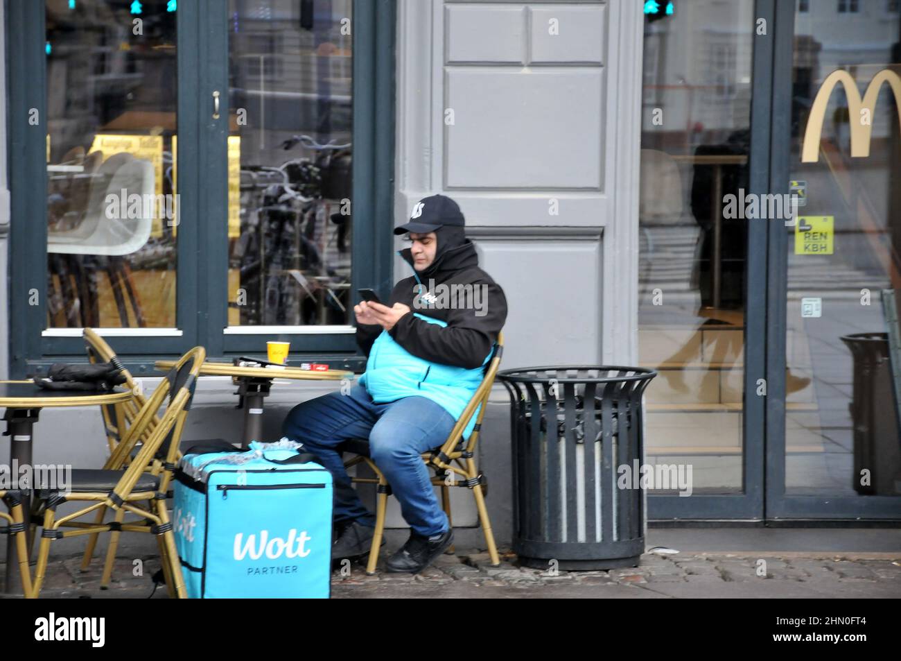 Copenhagen/Denmark./13 February 2022/. Wolt partners delivery man in ...