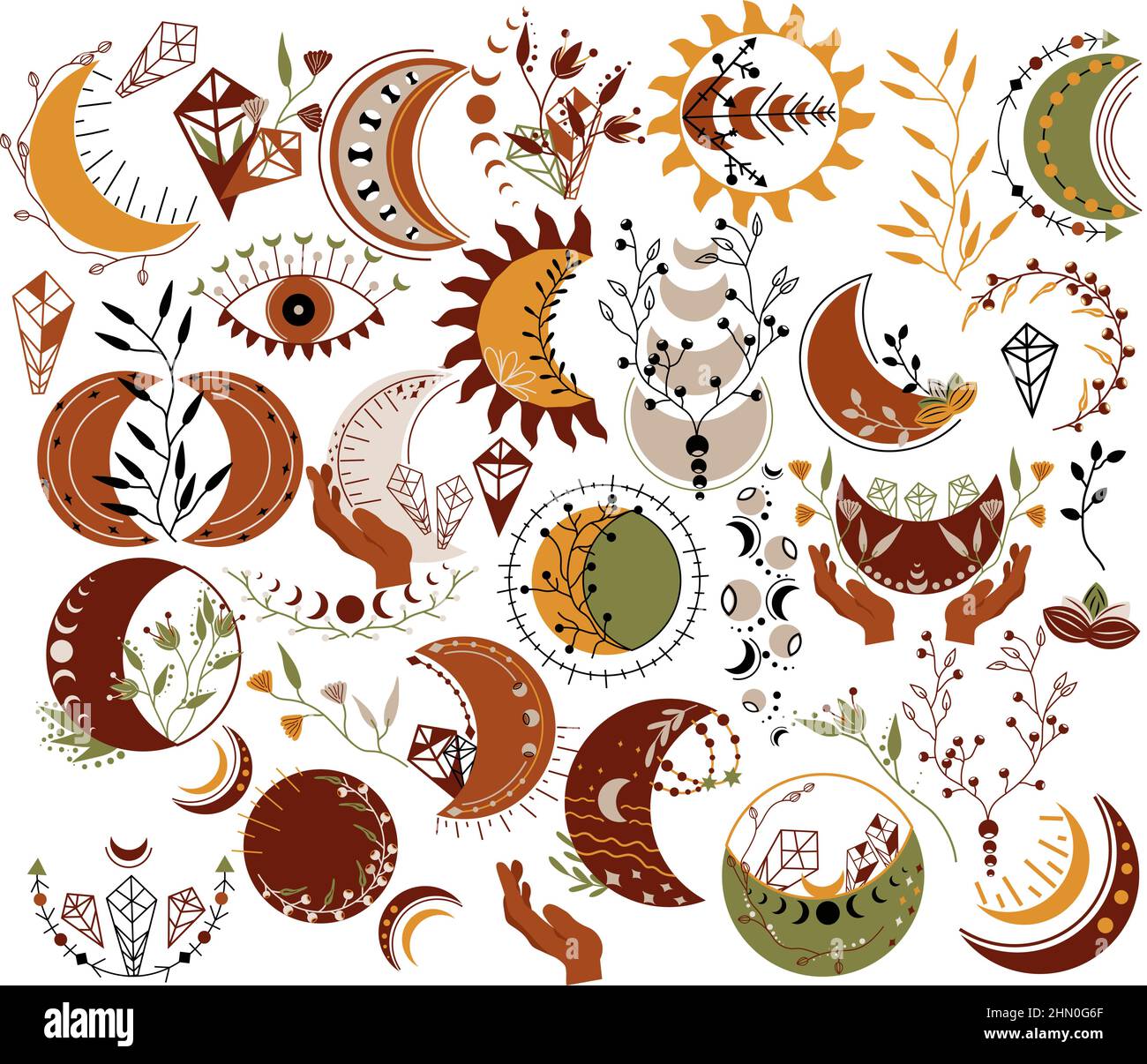 Celestial Moon phase. Mystical heavenly moon, mystic eyes, crystal ...