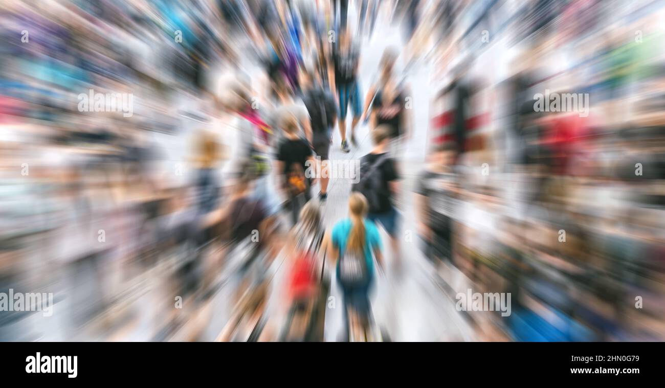 Zoom in on hectic crowd of people in london at a pedestrian area Stock ...