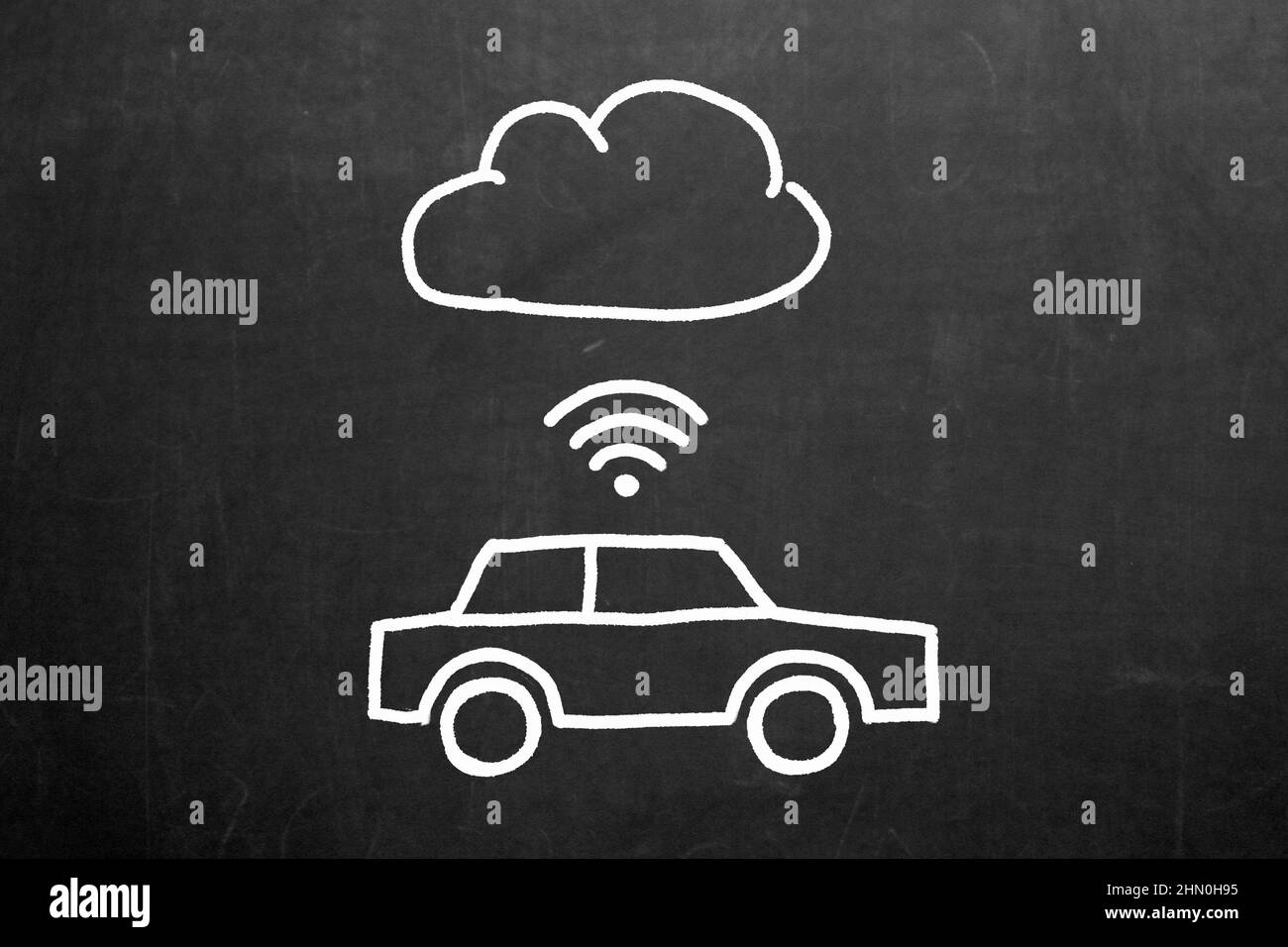 A car communicates data via wi-fi with the Cloud. Automotive industry 4 ...