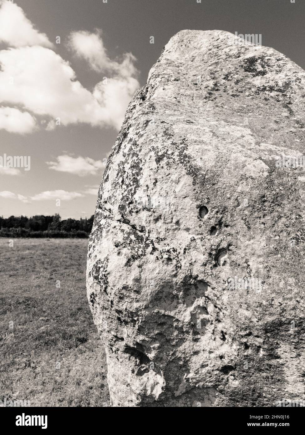 Black and White Landscape, Standing Stone, Avebury Henge, Wiltshire ...