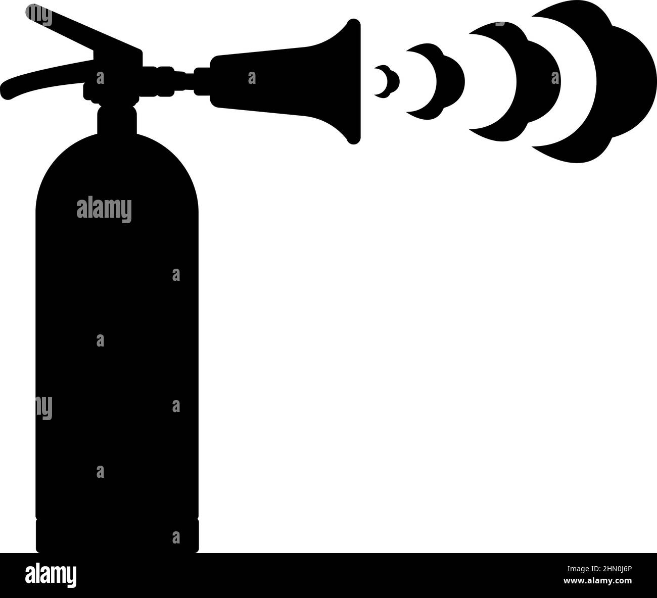 Fire extinguisher in action with foam bubbles jet for extinguishing ...