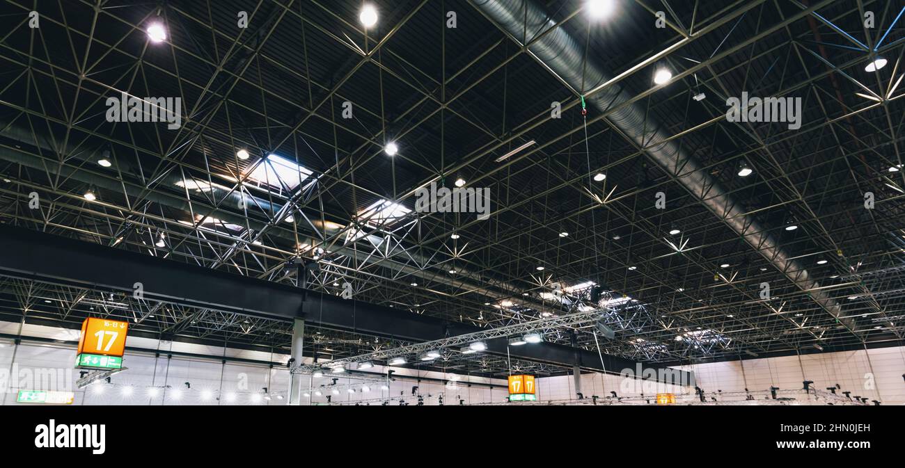 Spot Lights and ventilation system in a industrial building, exhibition ...