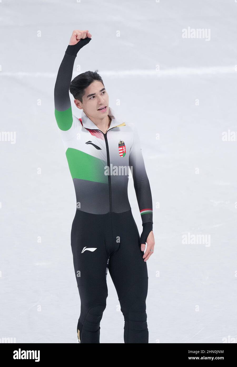 Beijing, China. 13th Feb, 2022. Shaoang Liu of Hungary celebrates after ...