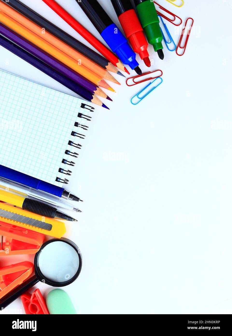 Office and student accessories on a white. Back to school concept Stock ...