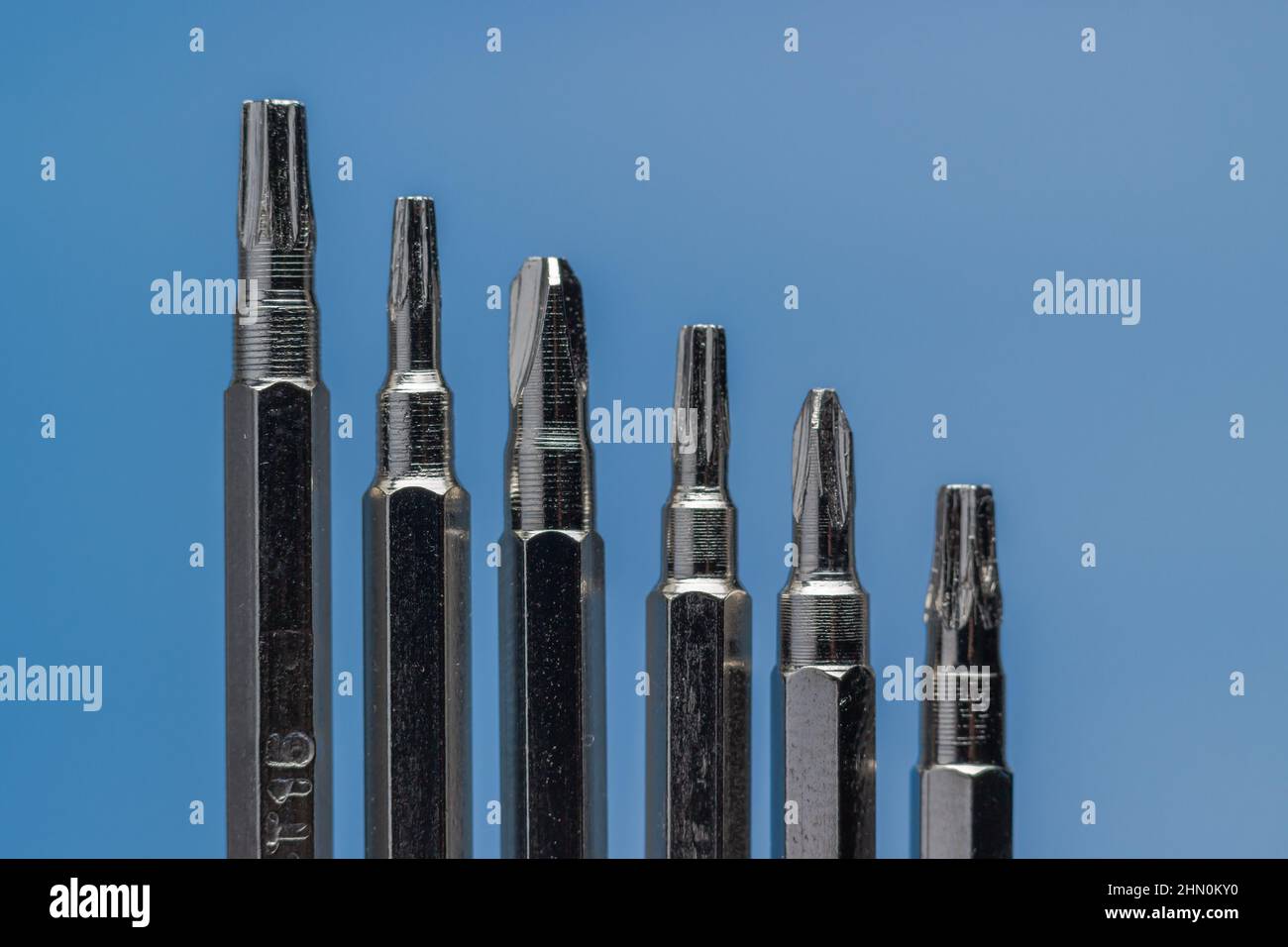 A set of long bits for a screwdriver. Different form, Six Variations ...