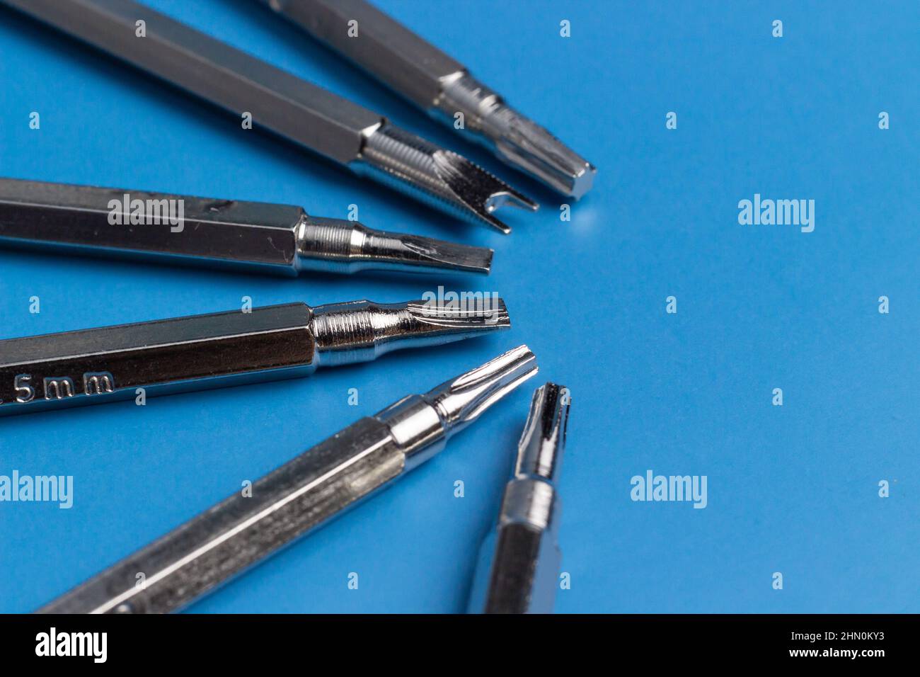 A set of long bits for a screwdriver. Different form, Six Variations ...