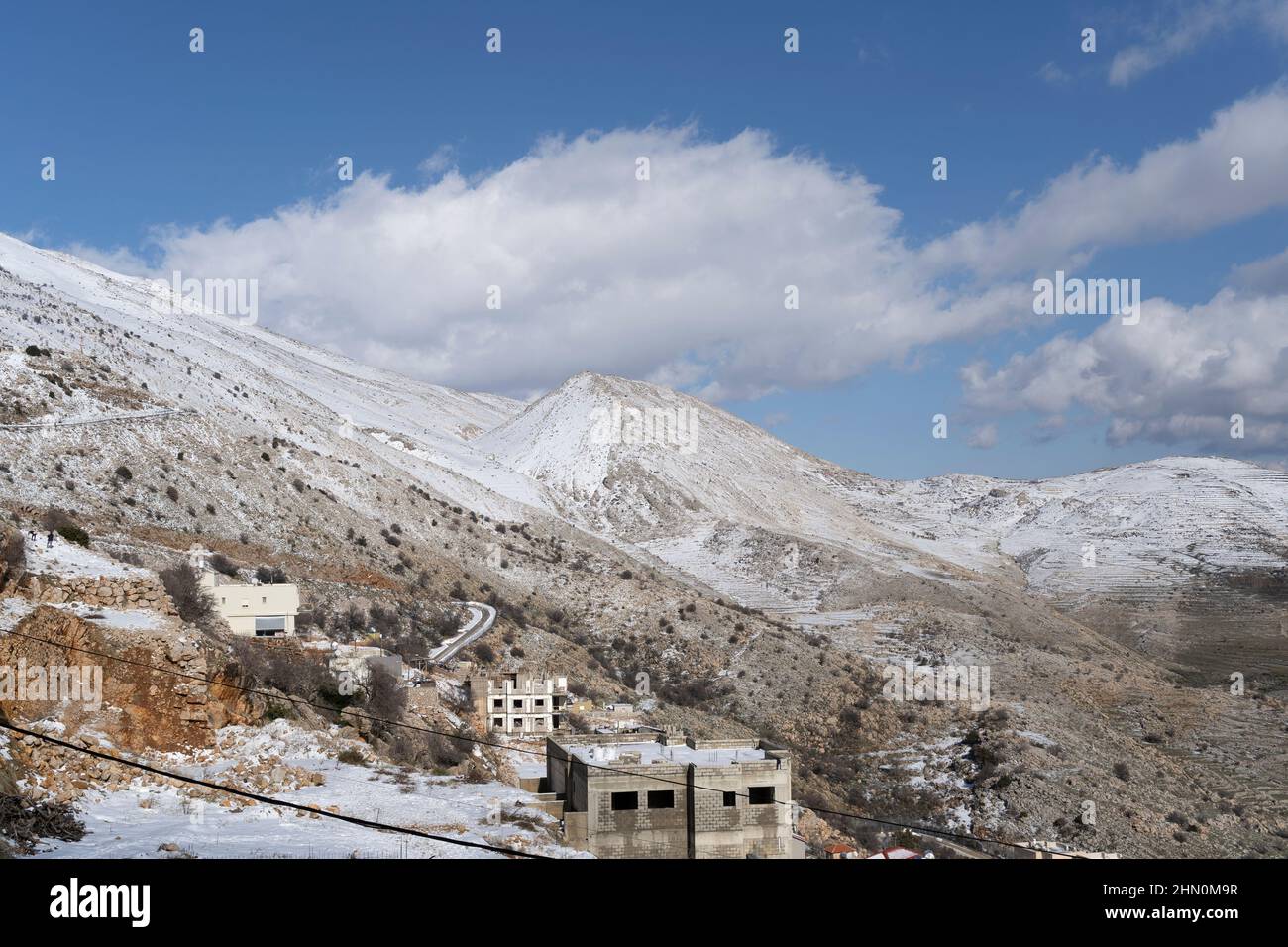 Majdal Shams and Mount Hermon in a snowy winter Stock Photo - Alamy