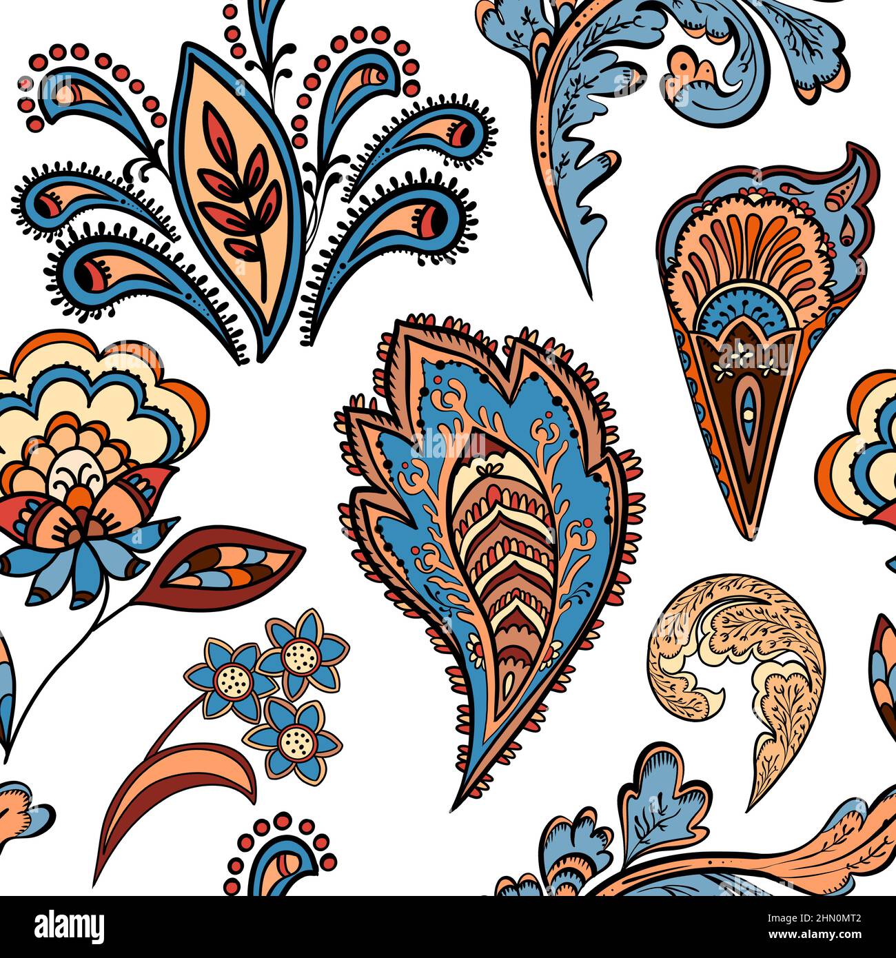 Illustration raster seamless paisley pattern with patterns on white ...