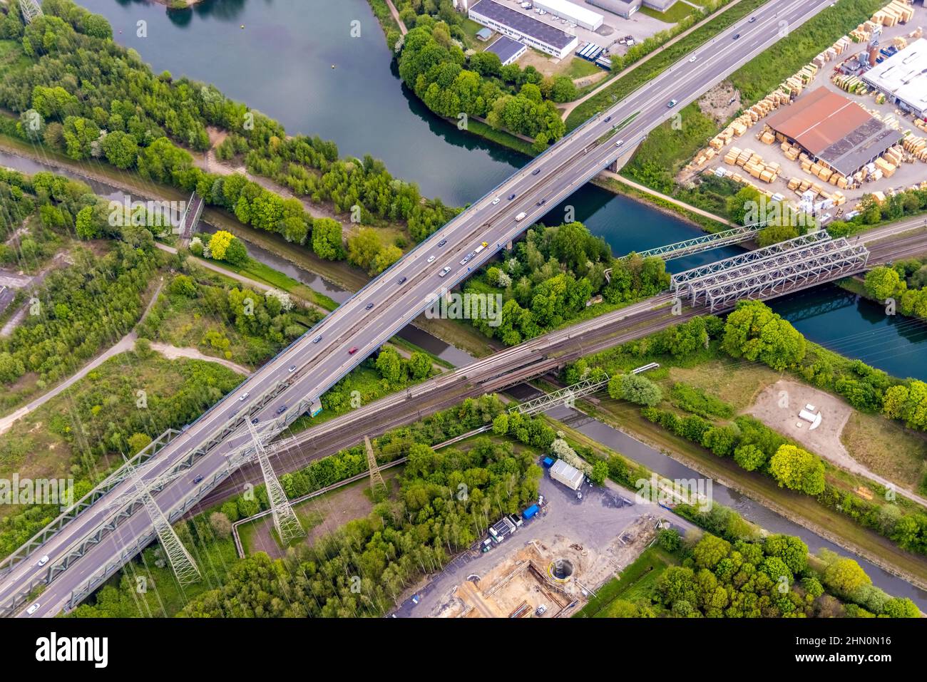 Aerial view, Emschertal Bridge, A43 motorway bridge under stress test ...
