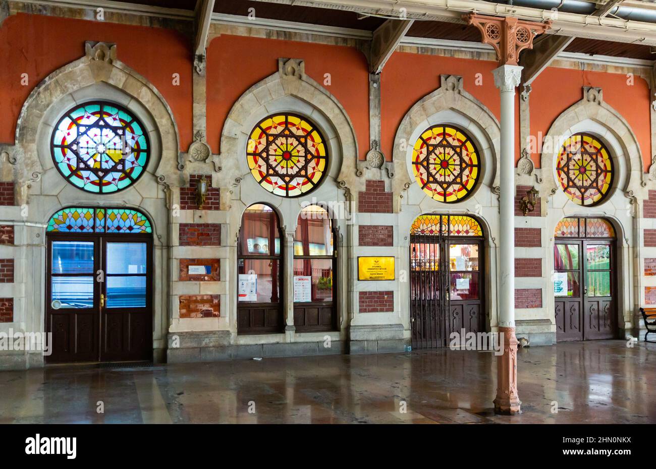 ISTANBUL, TURKEY - JANUARY 14, 2021: Interior of central train station ...