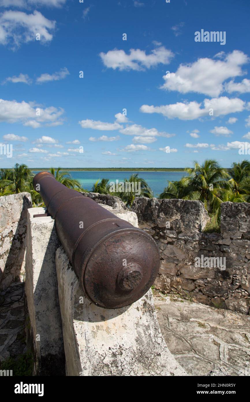 Colonial Cannon, Fort de San Felipe, Founded 1725, Bacalar, Quintana ...