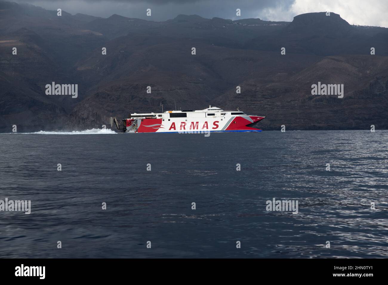 Ferryboat Alboran from Naviero Armas cruising with high speed along ...