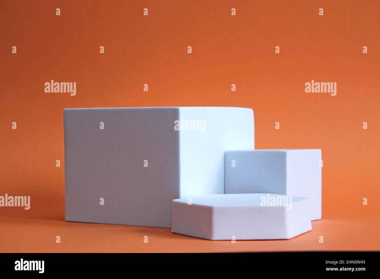 Abstract minimal nature scene - empty stage with three white rectangle ...