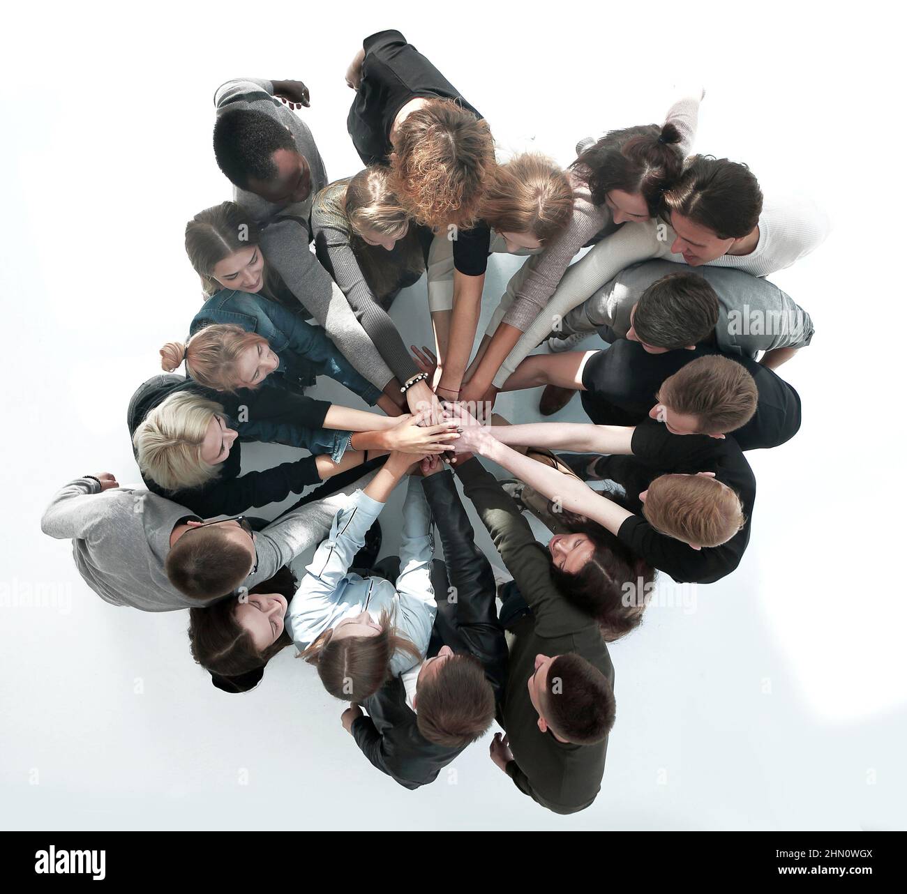 top view . a group of diverse young people showing their unity Stock ...