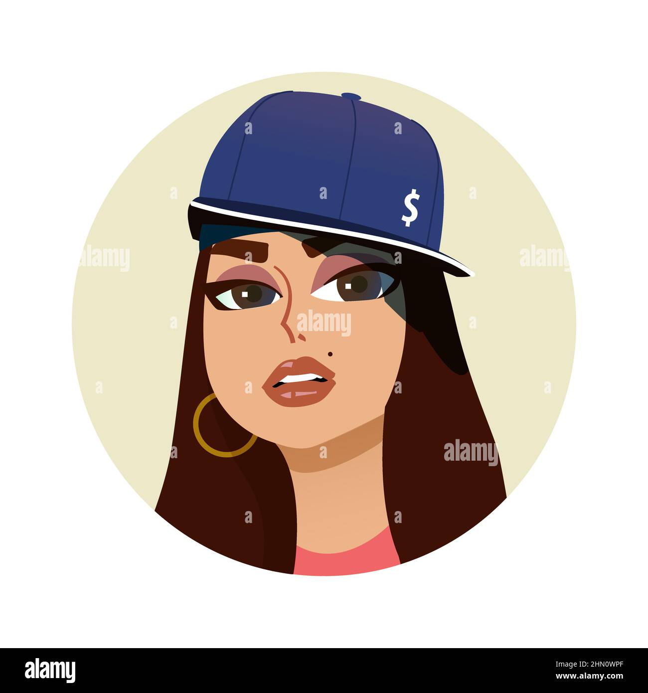 Colored avatar of a female rapper in flat style for printing, account ...