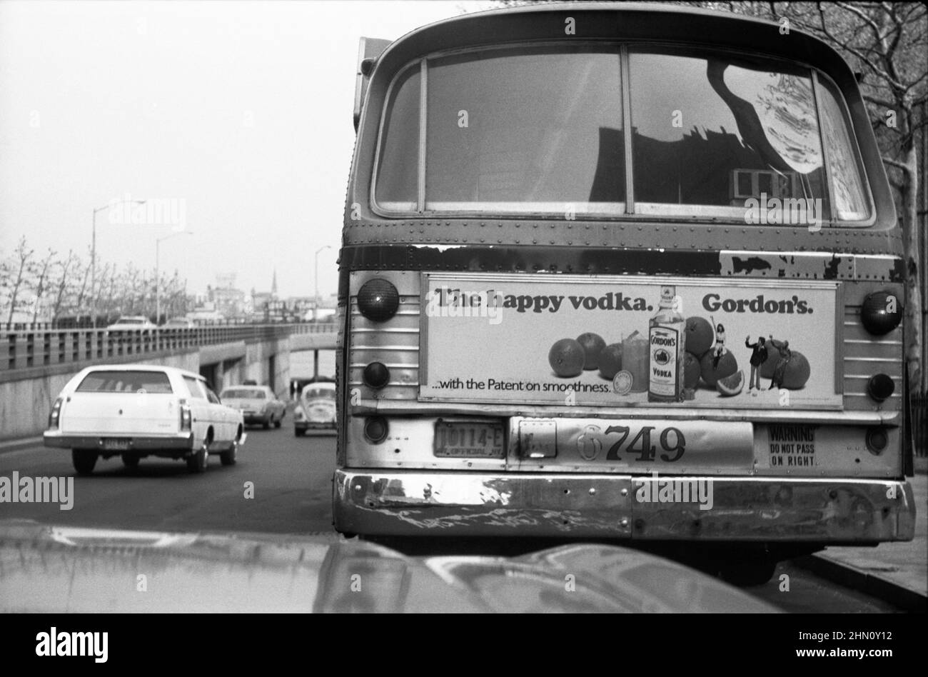 Vodka advertising on the bus, New York, USA, 1977 Stock Photo - Alamy
