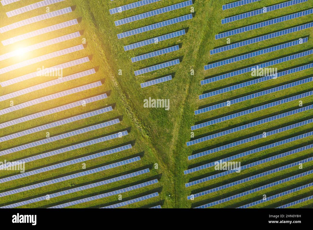 Aerial view of solar power plant. Solar farm system from above. Large ...