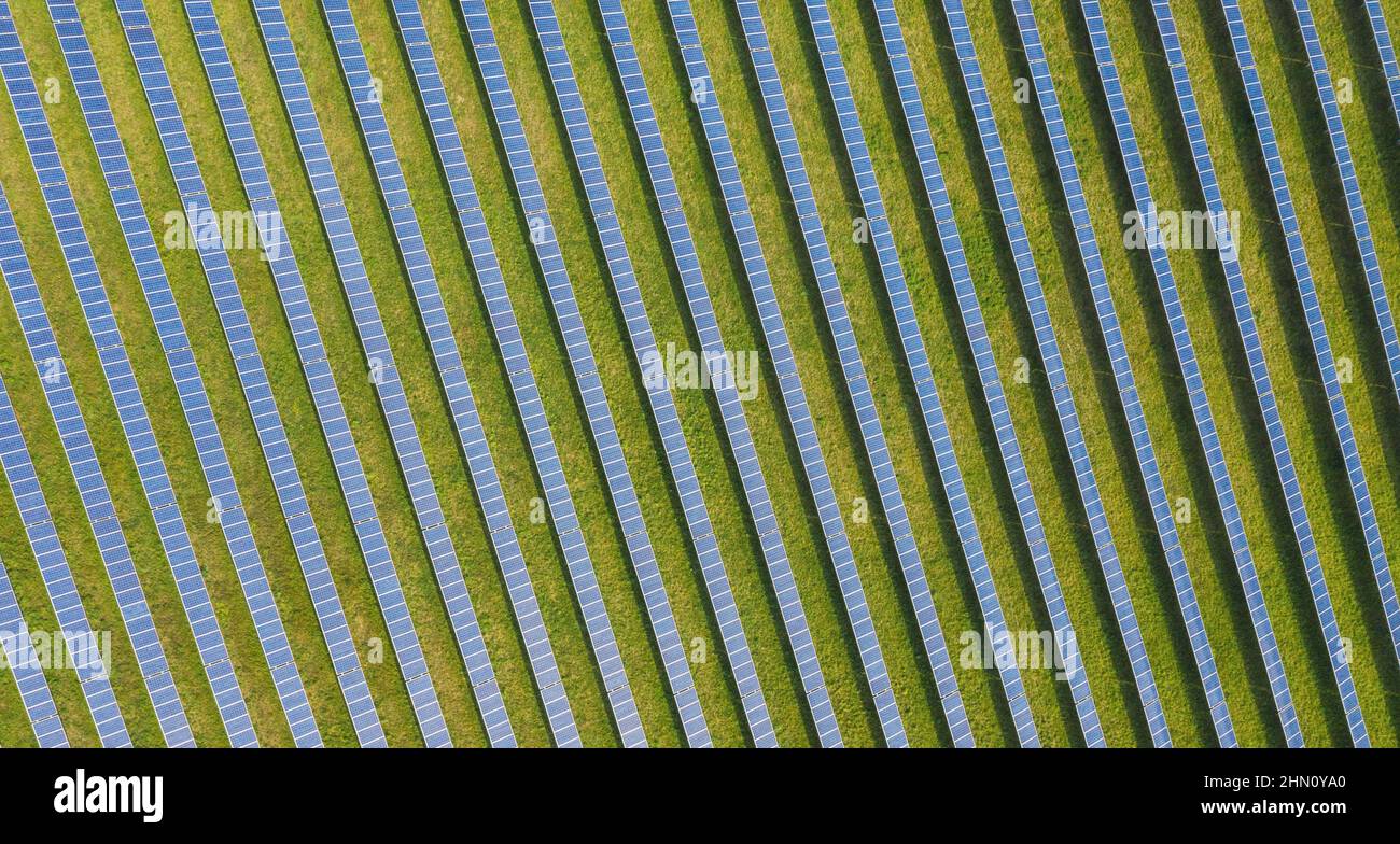 Top view of solar panels (solar cell) in solar farm .Photovoltaic plant ...