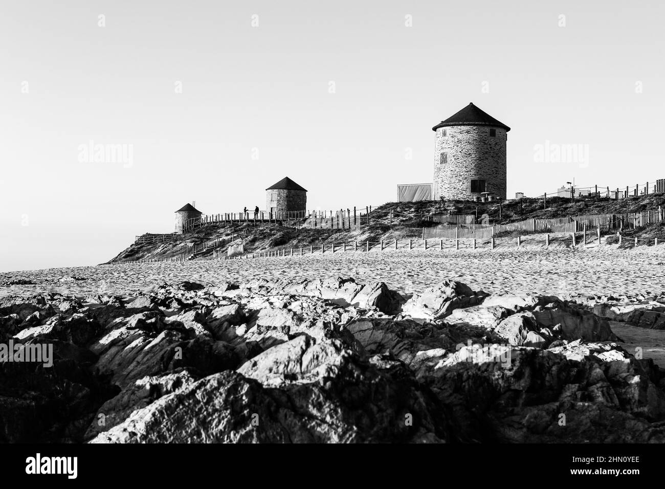 Grayscale photo of ancient castles Stock Photo - Alamy
