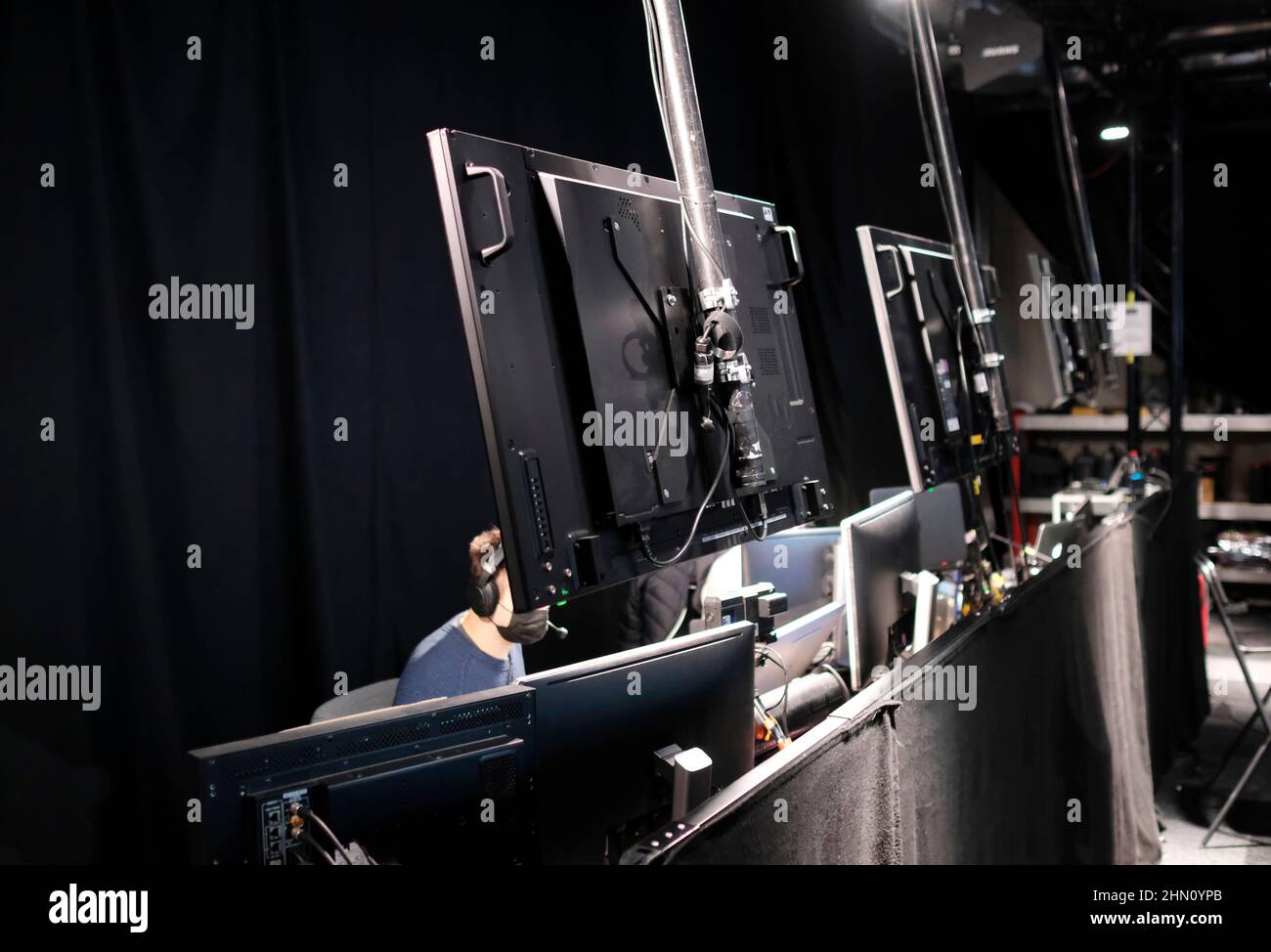 Backstage in a TV studio for a live stream presentation Stock Photo - Alamy