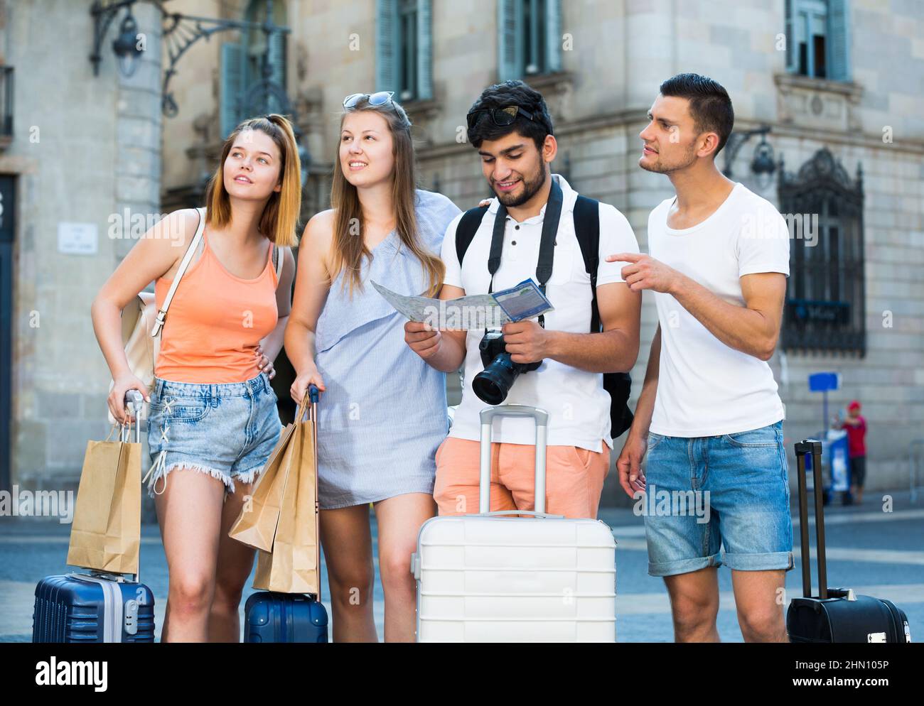 Group smiling friends traveling tour hi-res stock photography and ...