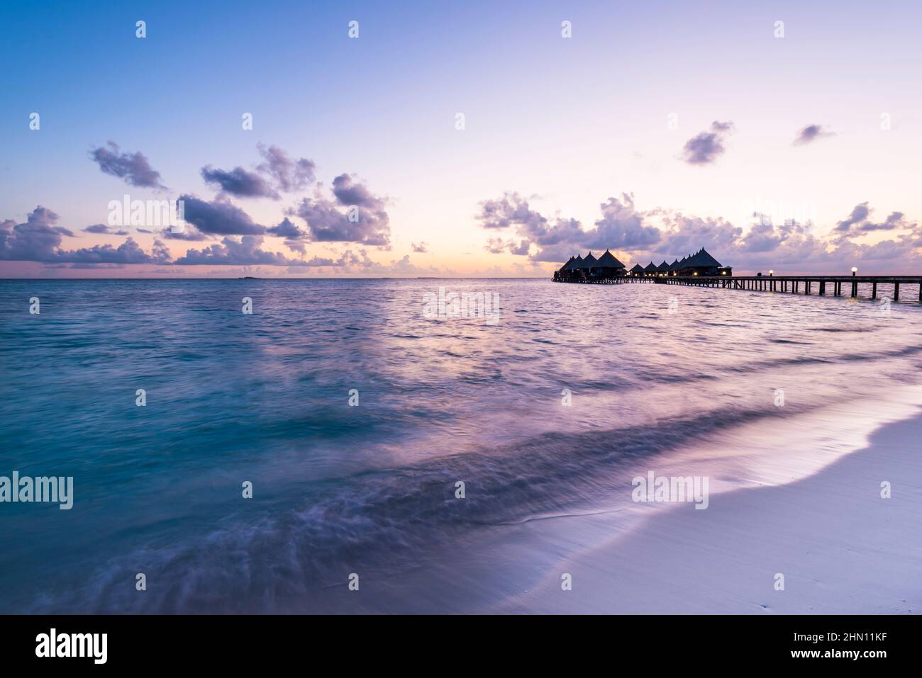 Luxury resort in the Indian Ocean. Relax evening, sunset over the ocean ...