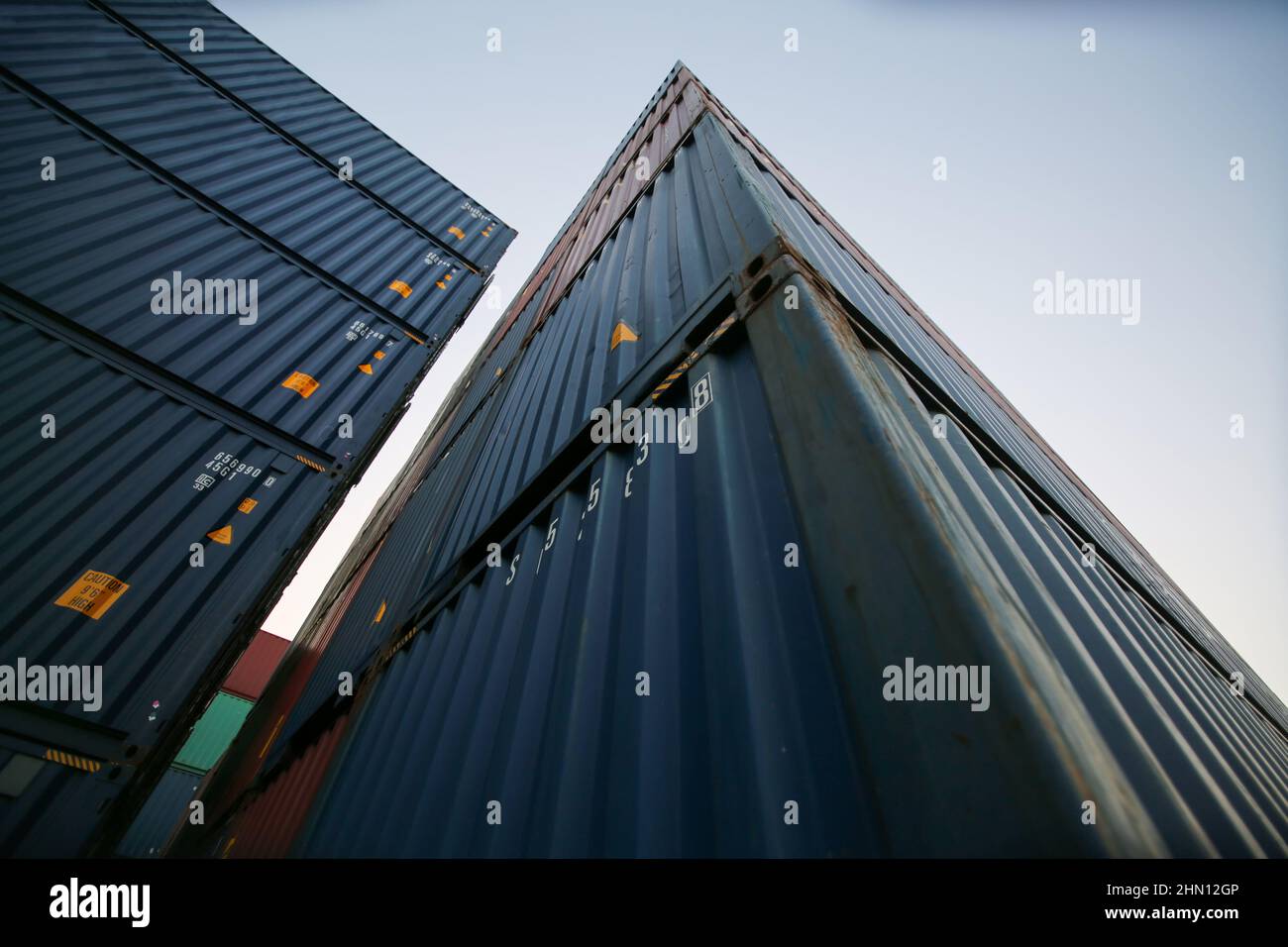 Containers box from Cargo freight ship for import export Stock Photo ...