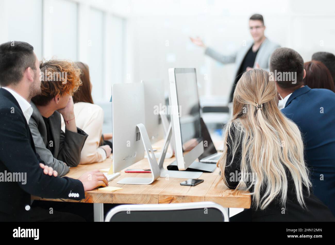 head of the project holds a working meeting with the working group ...