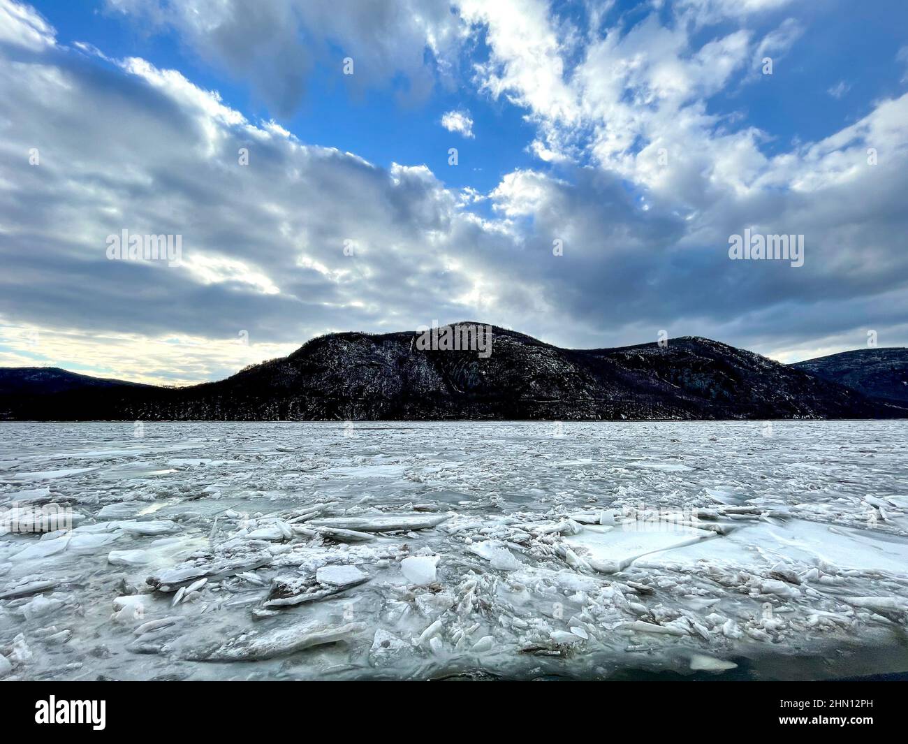 Cold Spring, NY - USA - Feb 10, 2022 Horizontal view of the frozen ...