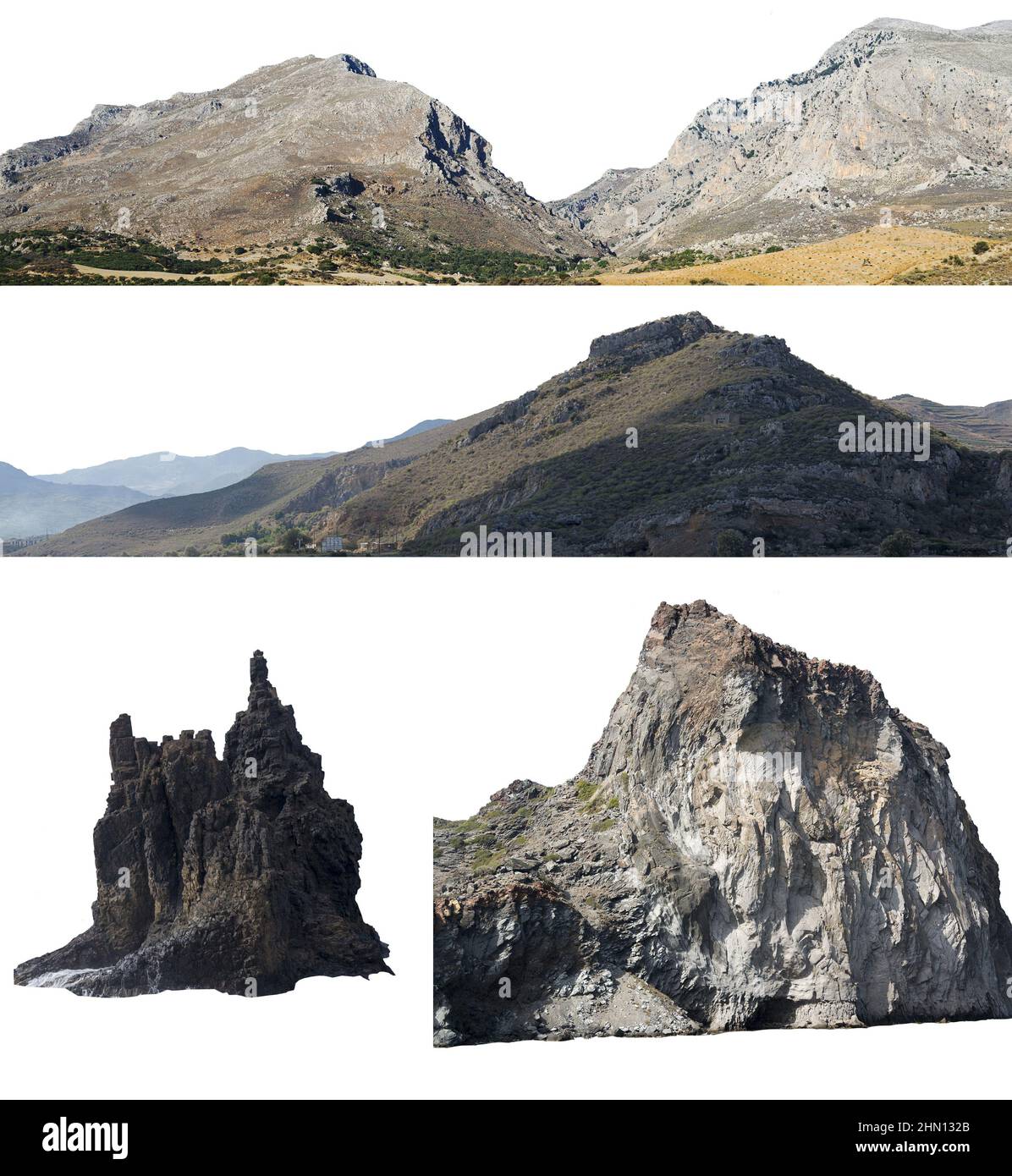 Collection of mountain isolate on white background. Different mountains ...