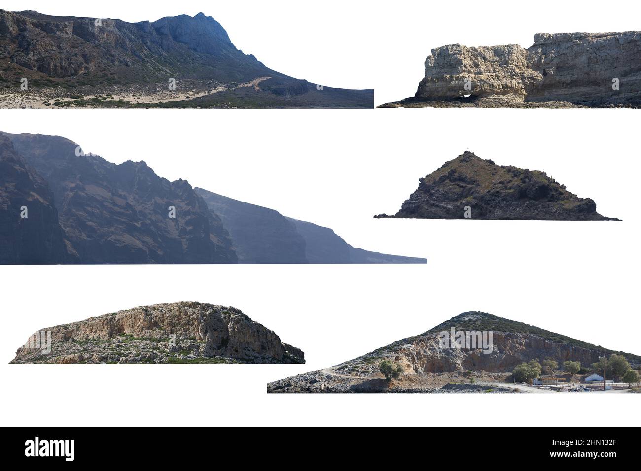 Collection of mountain isolate on white background. Different mountains ...
