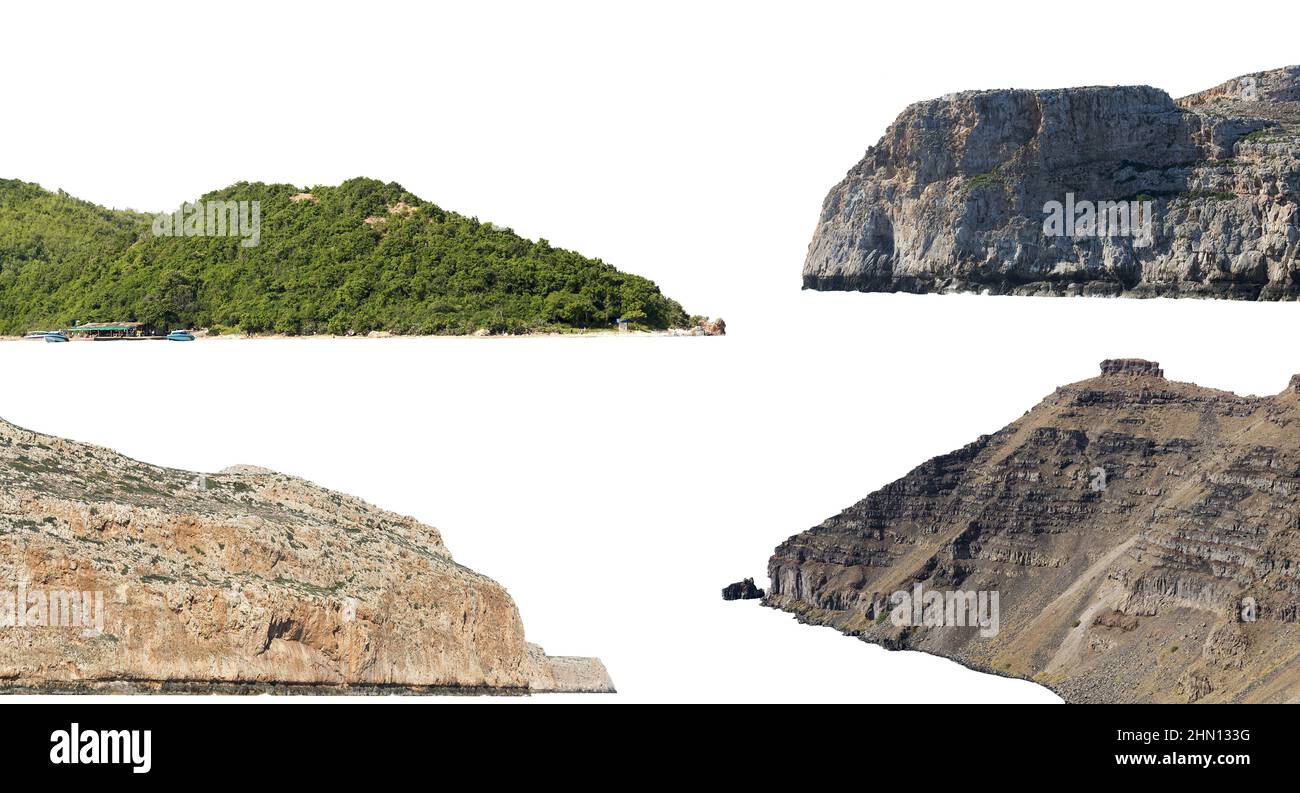 Collection of mountain isolate on white background. Different mountains ...
