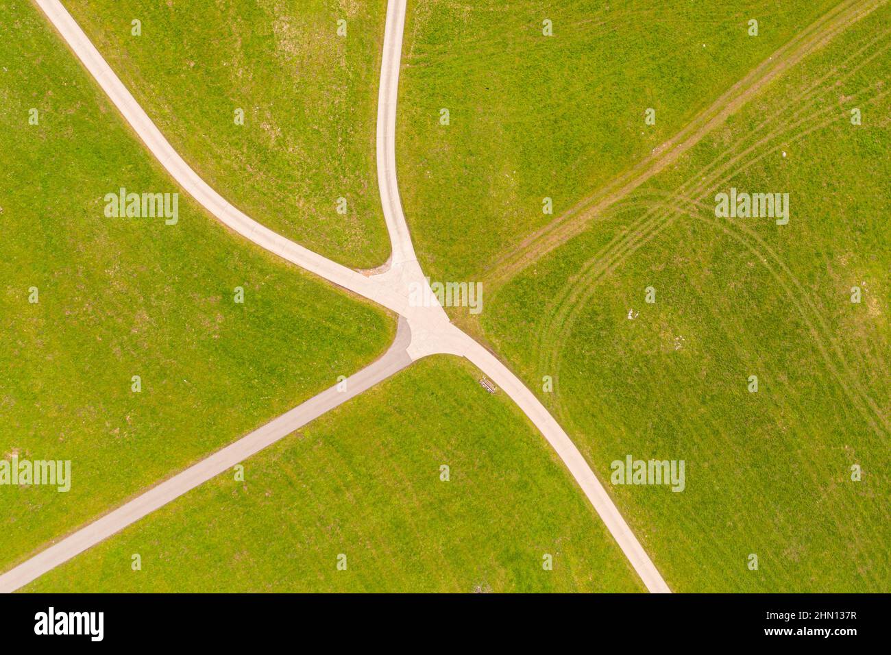 Crossroads of several roads. Symbol of multi choices. The geometry of ...