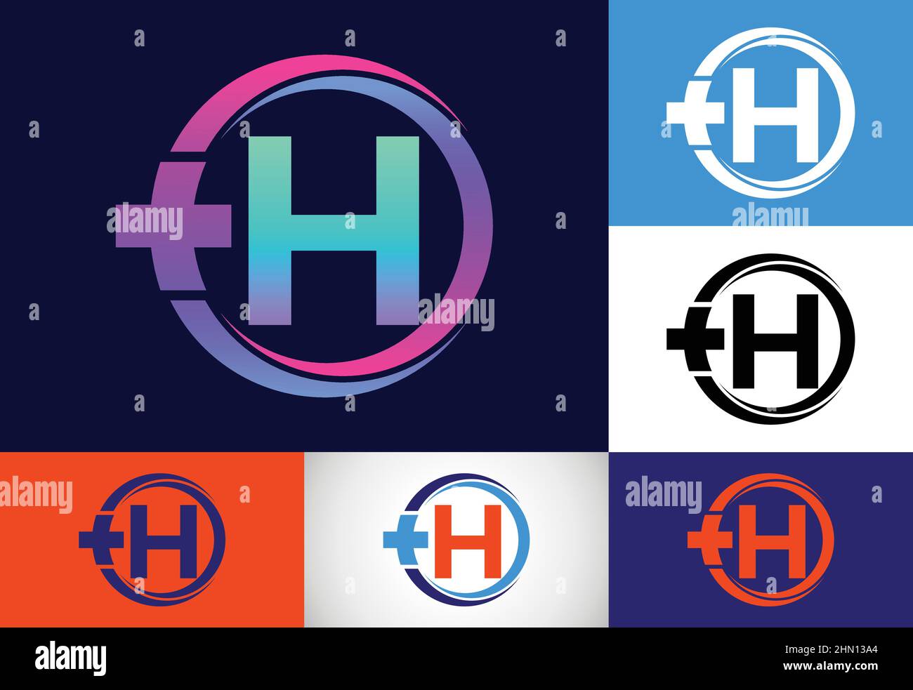 Initial H monogram in a circle with cross plus. Medical logo. Logo for ...