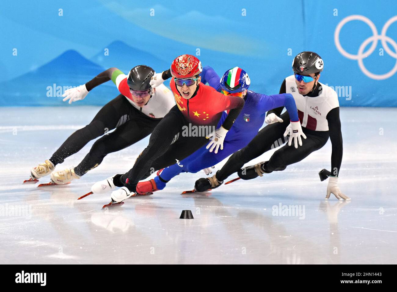 Beijing, China. 13th Feb, 2022. Dajing Wu of China, #48, leads the pack ...