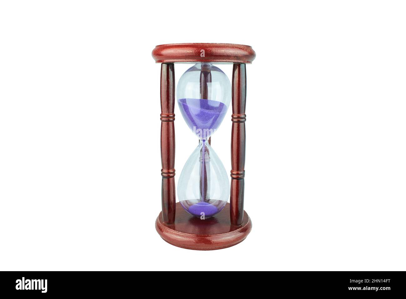 Wooden hourglass with violet sand isolated on white background Stock ...