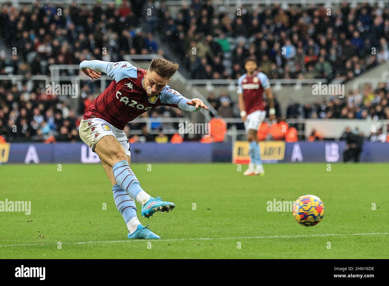 Matty Cash #2 of Aston Villa shoots at goal Stock Photo - Alamy