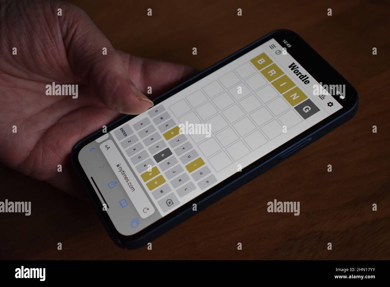 A Wordle game on an iPhone 12. The Wordle game was purchased by The New ...