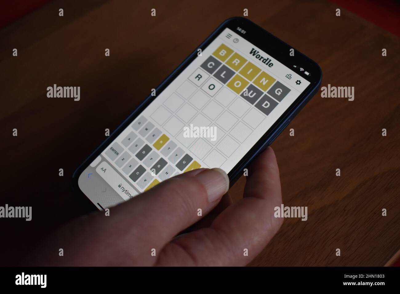 A Wordle game on an iPhone 12. The Wordle game was purchased by The New ...