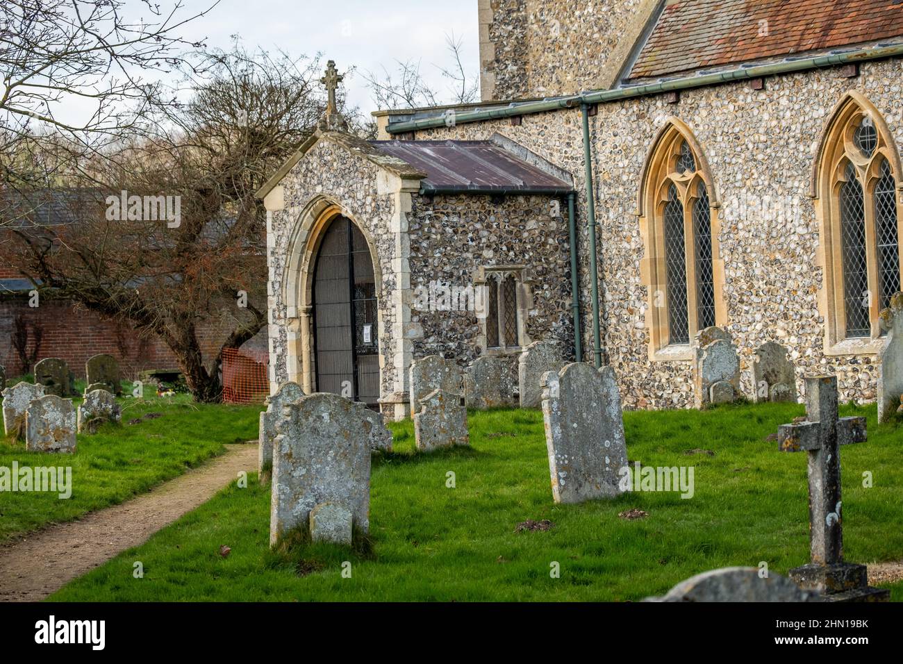 The entrance to the Holy Trinity Church in Great Haubois, Norfolk Stock ...