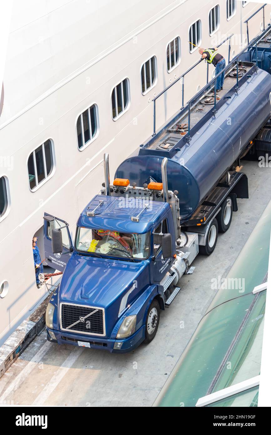 blue Volvo tanker trunk port of Vancouver British Columbia Canada Stock ...
