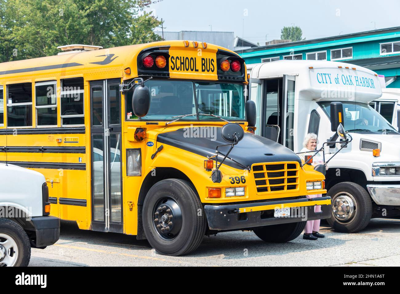 yellow north american school bus in Vancouver British Columbia Canada ...